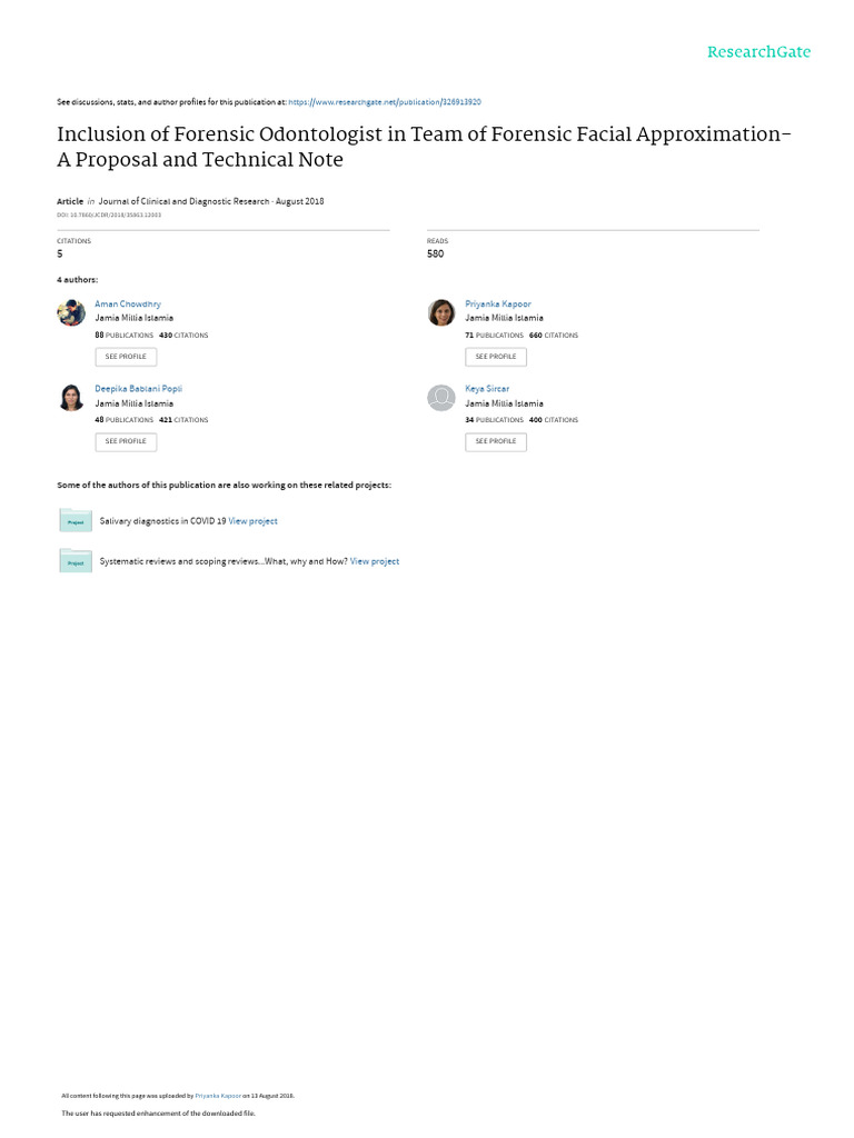 Inclusion of Forensic Odontologist in Team of Forensic Facial ...