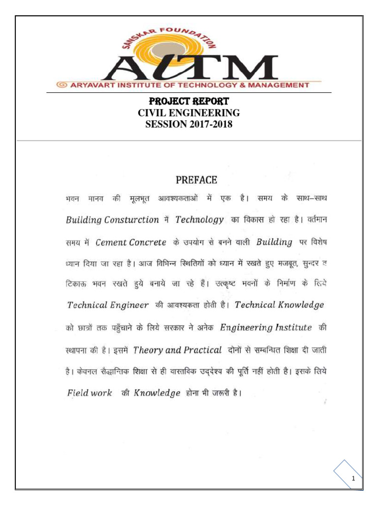 Civil Engineering Project Report 2017-18 | PDF | Technology & Engineering