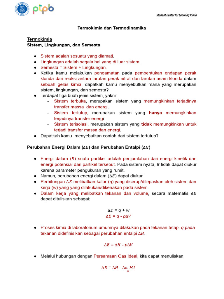 Modul SCL Ngabuburit Kimia 2A - Minggu 7 Termokimia Dan Termodinamika | PDF