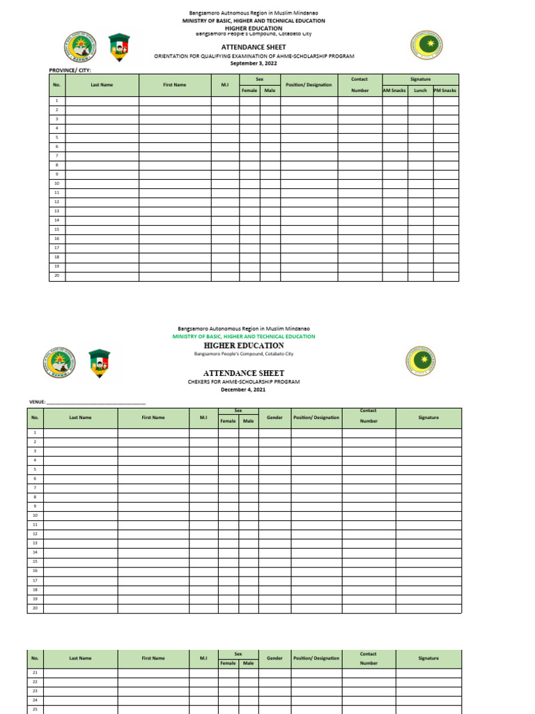 Attendance Sheet For Proctors | PDF | Philippines