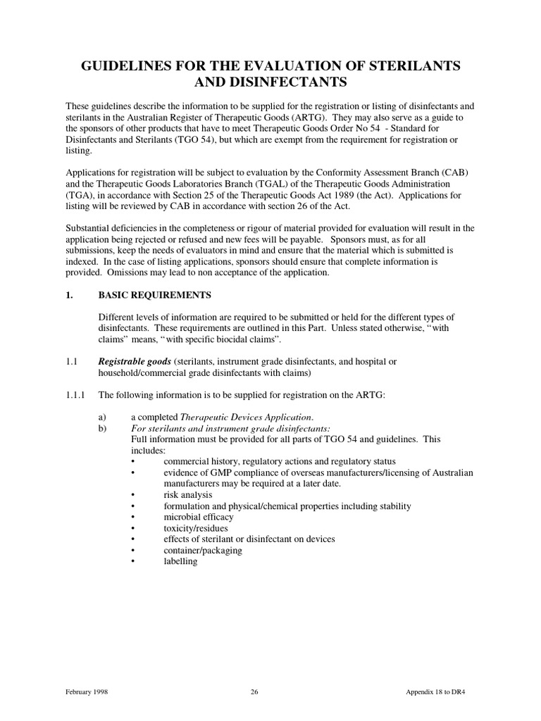 ARTG Disinfectant Registration Guide | PDF | Disinfectant ...