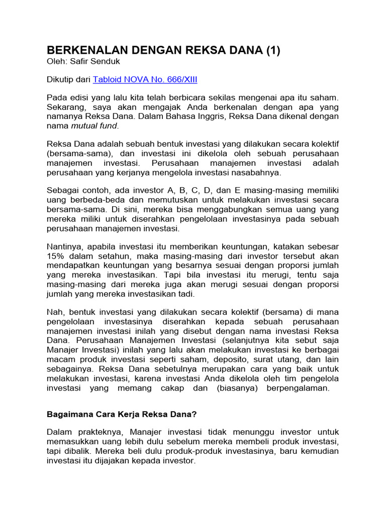 Berkenalan Dengan Reksa Dana | PDF | Pengelolaan Keuangan & Uang