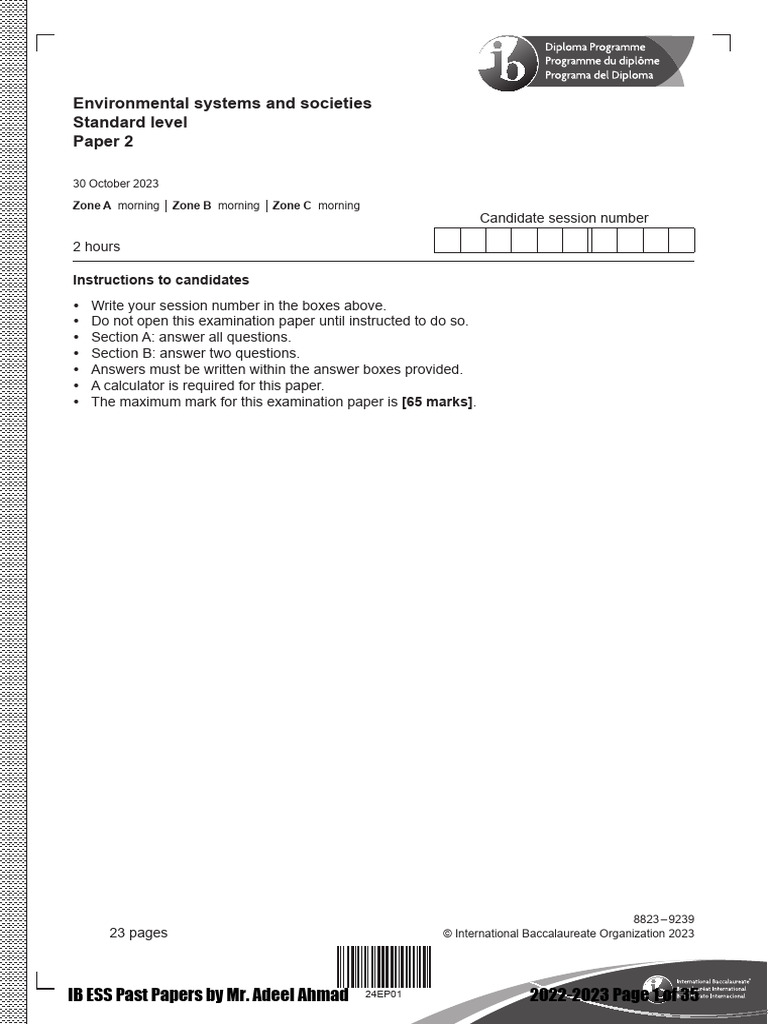 IB ESS Past Papers 2022-2023 - N | PDF