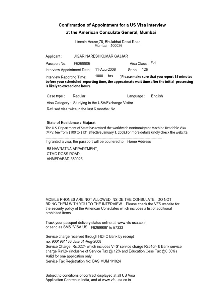 US Visa Interview Appointment Confirmation | PDF