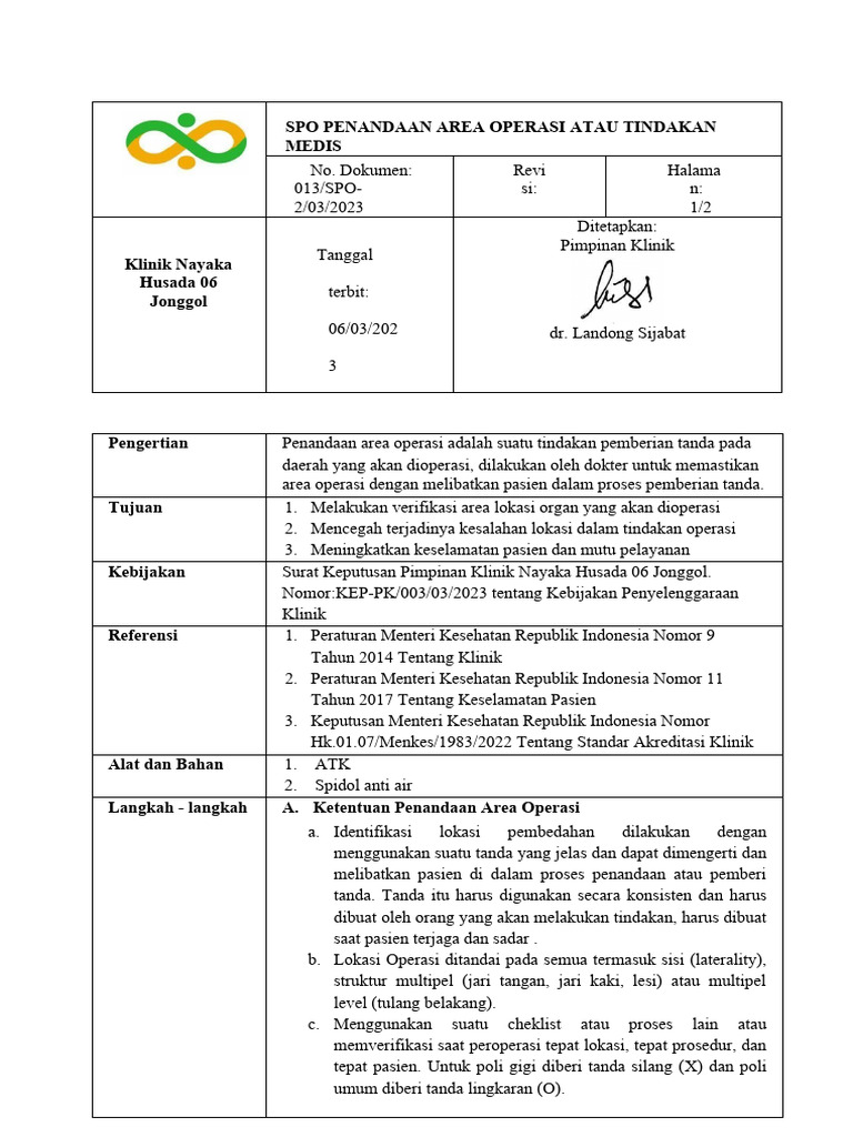 2.2.4 Spo-2 Penandaan Operasi Atau Tindakan Medis | PDF