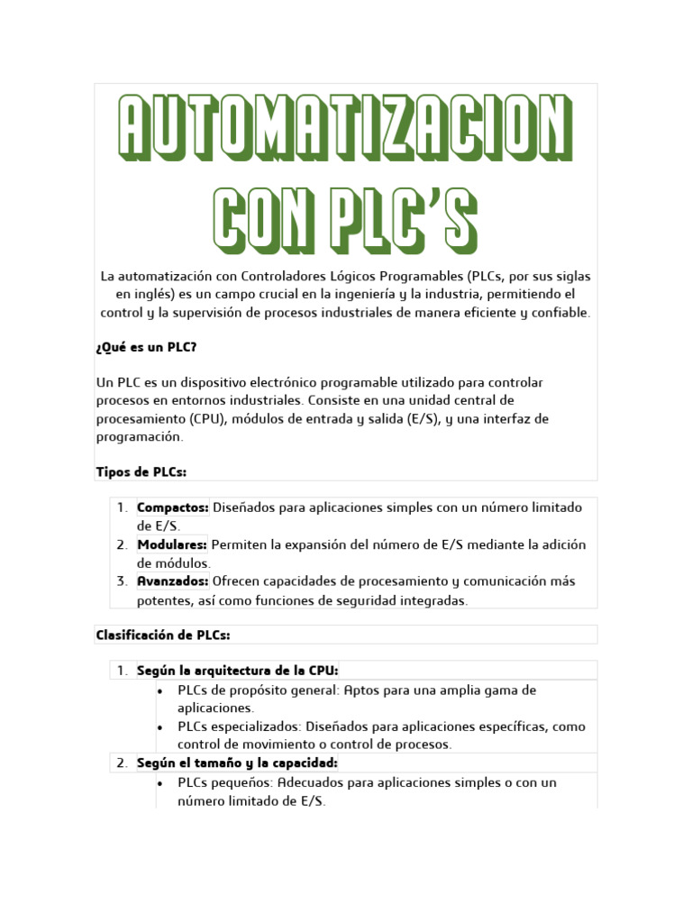 AUTOMATIZACION CON PLc | PDF | Controlador lógico programable | Informática