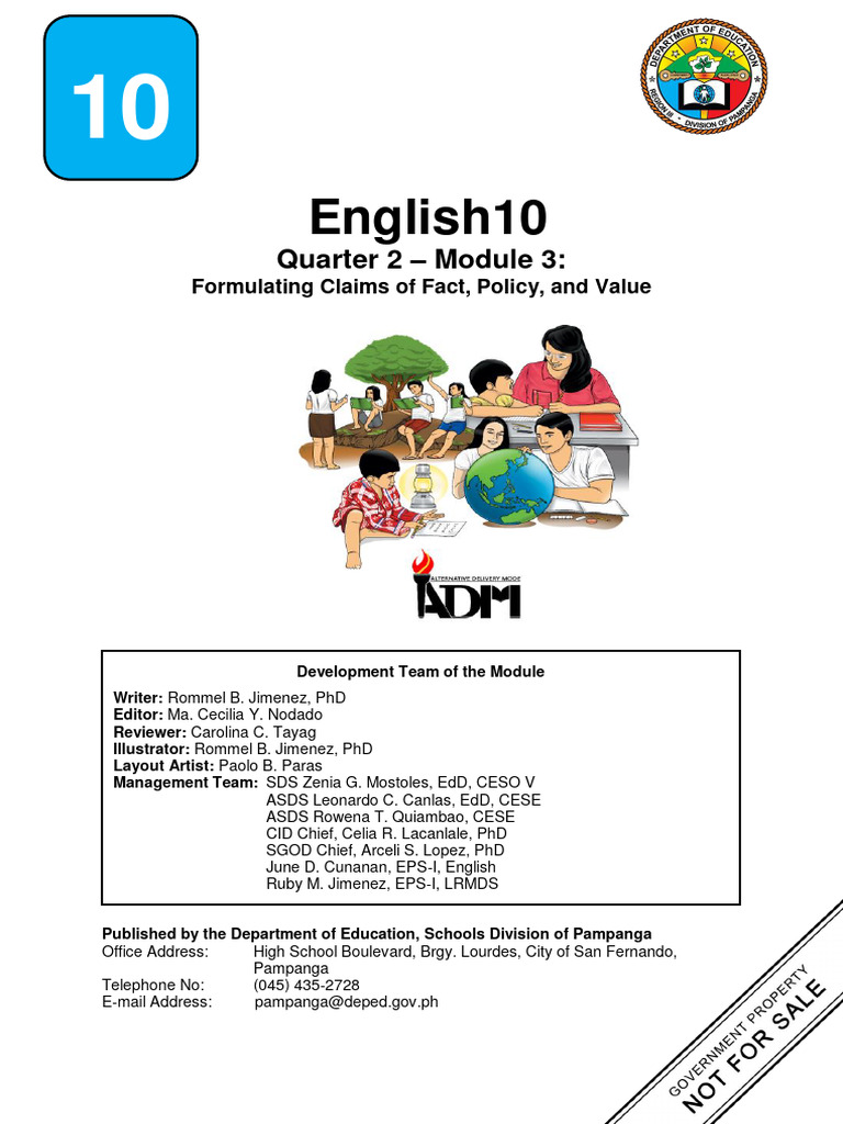 English 10: Claims of Fact, Policy, Value | PDF | Learning | Self Esteem