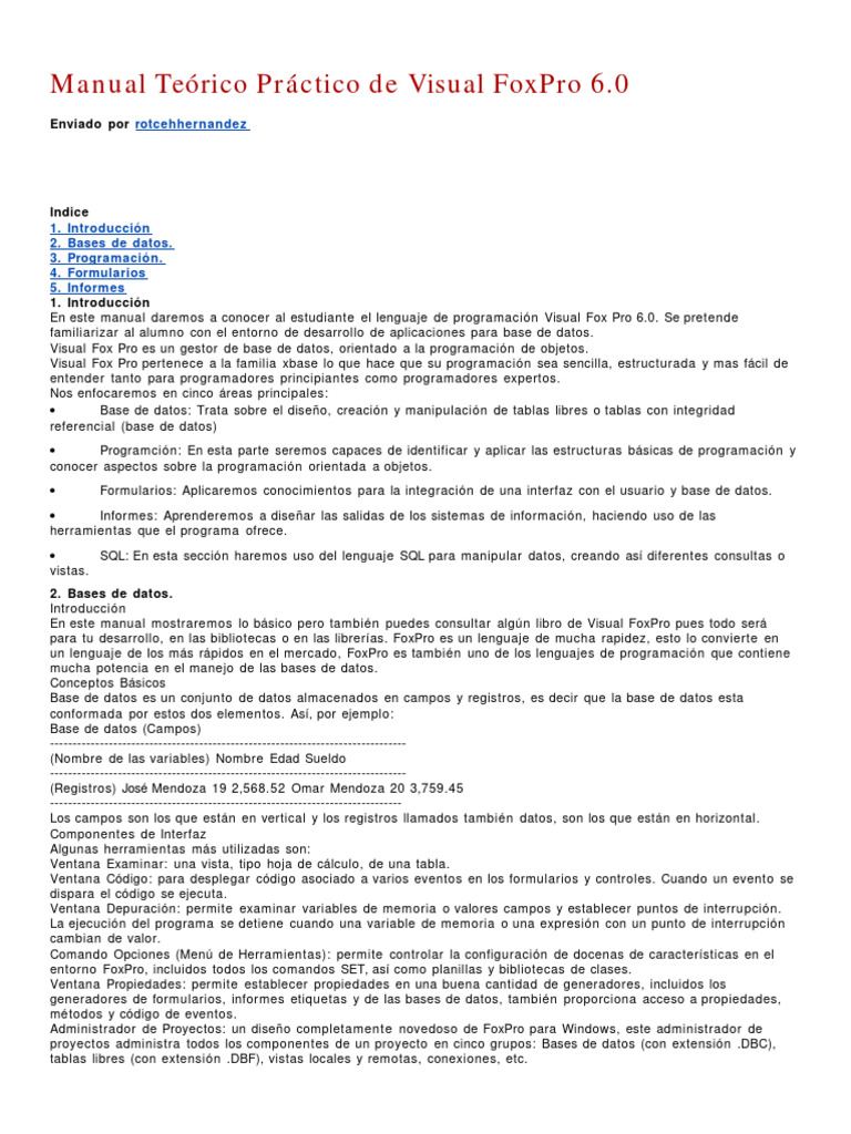 Manual de Visual FoxPro 6.0: Guía Práctica | PDF | Objeto (informática) | Bases de datos