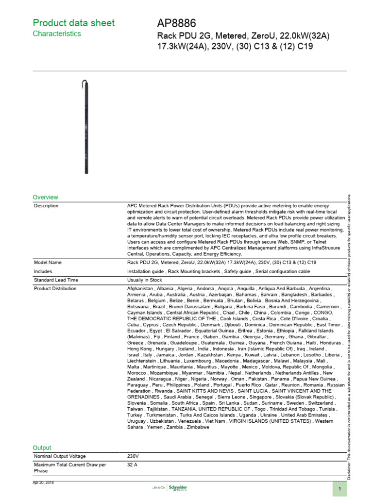 Metered Rack PDU_AP8886_APC | PDF | Electricity | Electrical Engineering