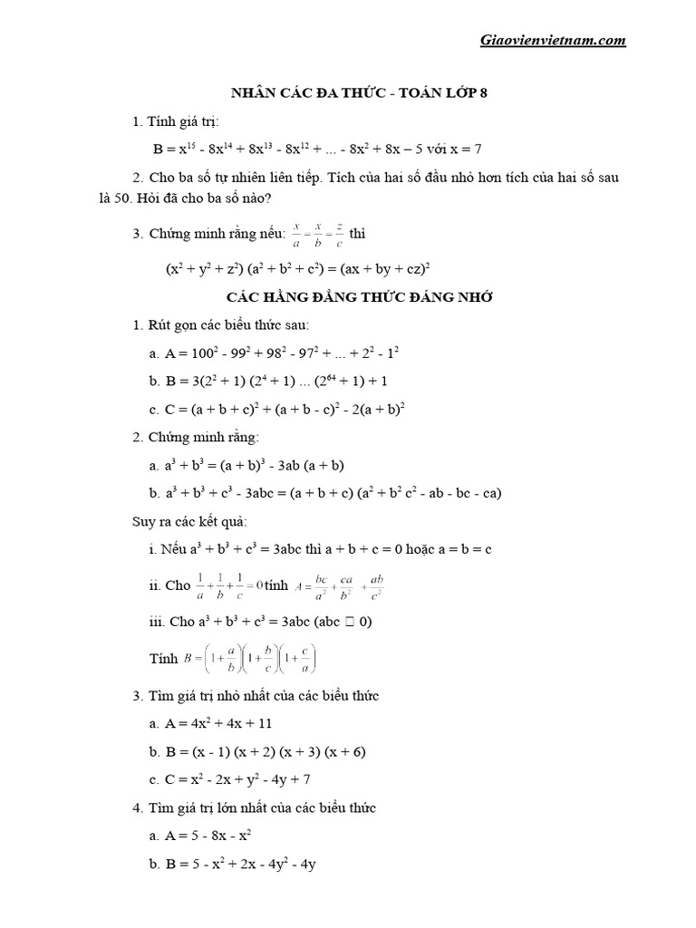 Bai Tap Toan Nang Cao Lop 8 2 | PDF