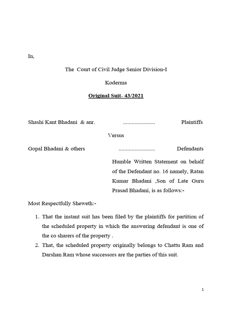 W S in 43 of 2021 For Defendant No 16 Ratan K Bhadani | PDF | Affidavit | Justice