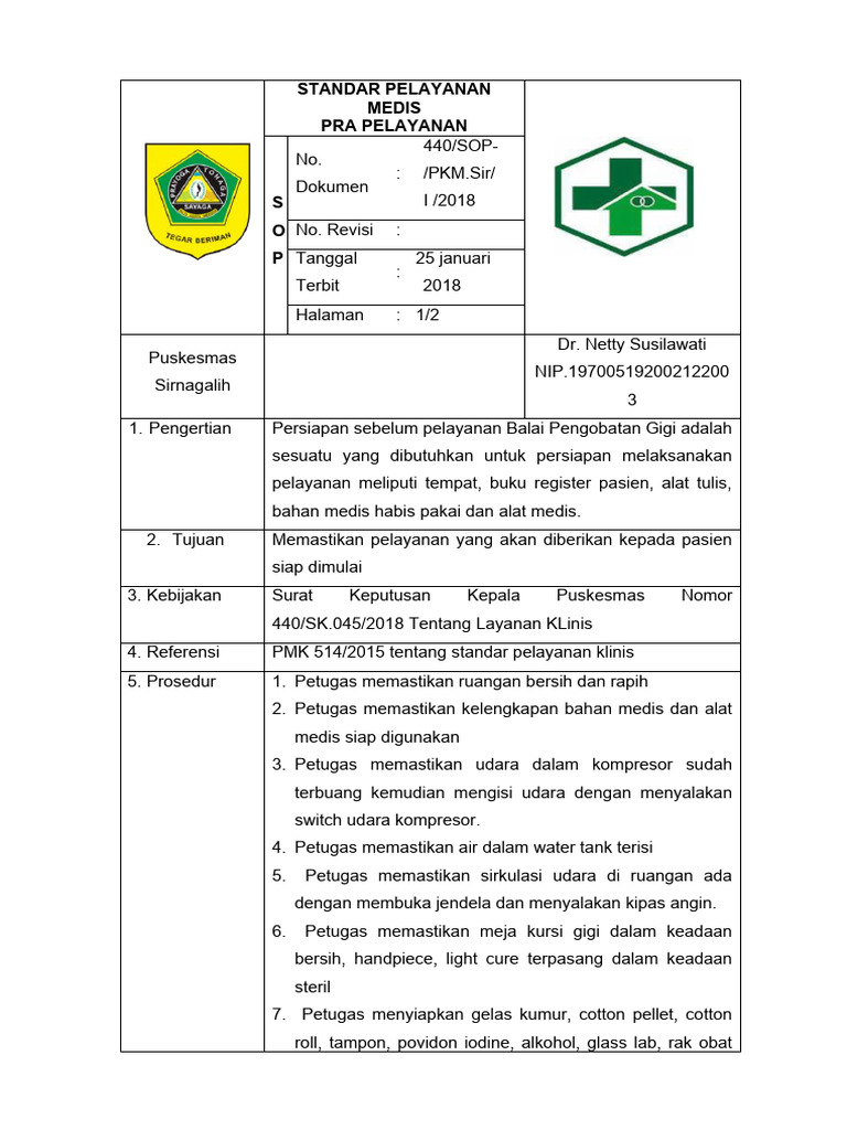 SOP PRA PELAYANAN BP GG (TGL Bagan) | PDF
