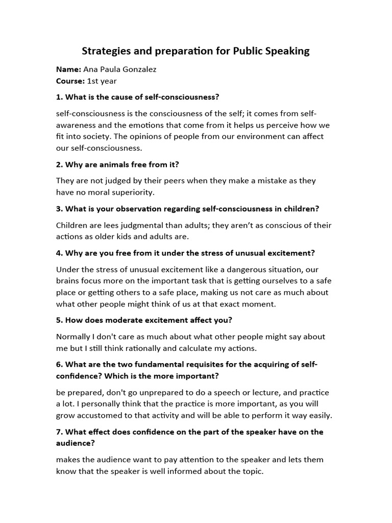 Strategies and Preparation For Public Speaking | PDF | Self Awareness ...