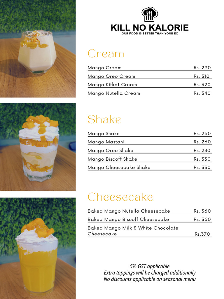 Mango Dessert Menu Highlights | PDF