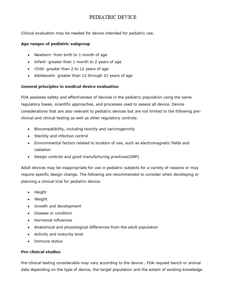 Pediatric Device Evaluation Guidelines | PDF | Clinical Trial | Pediatrics