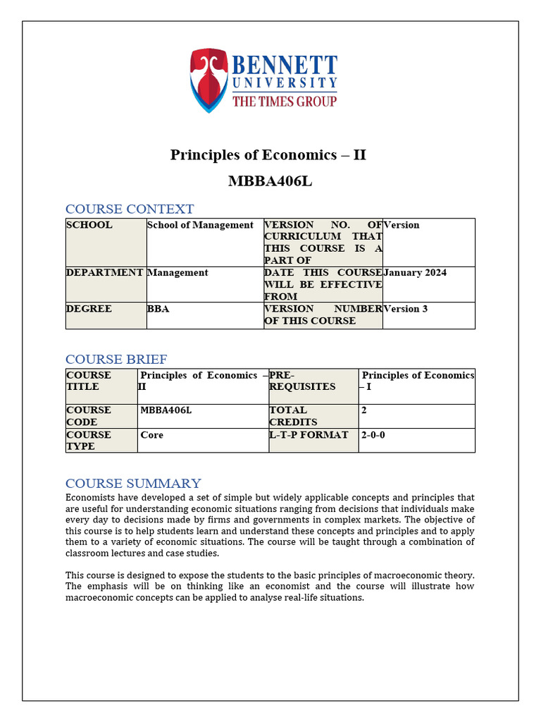 POE2 - Course Outline Format - 2023-24 Even Semester (2) 2 | PDF | Macroeconomics | Gross ...