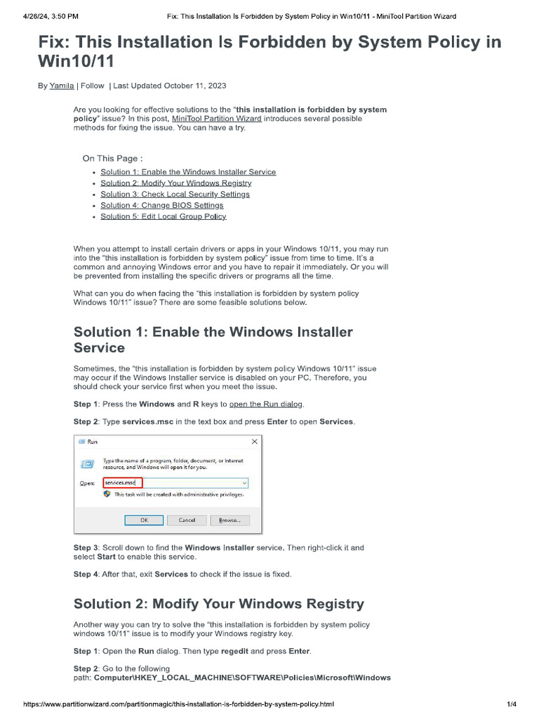 installation forbidden by system policy 7 | PDF