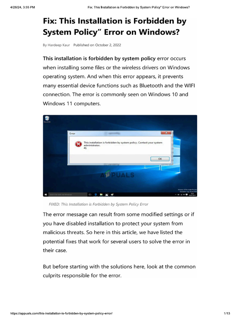 Installation Forbidden by System Policy 9 | PDF
