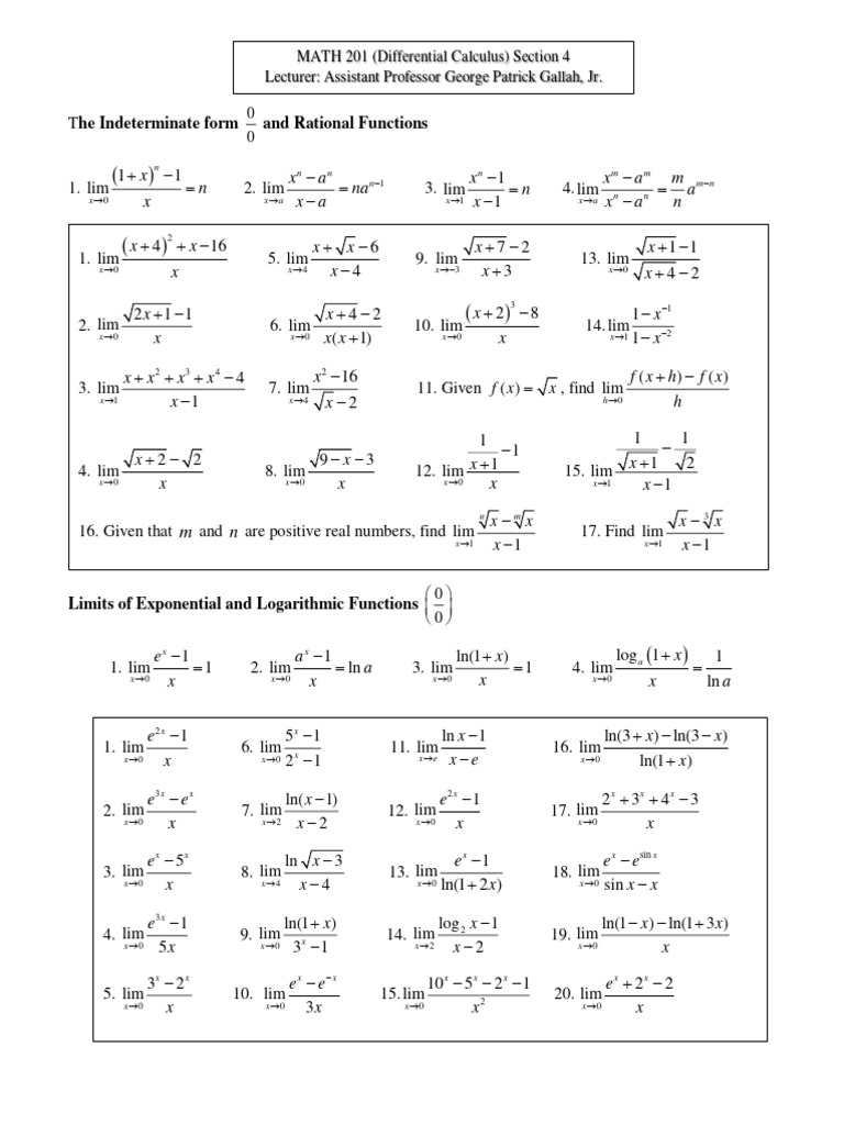 Limits of Rational, Exponential, and Logarithmic Functions | PDF | Arithmetic | Special Functions
