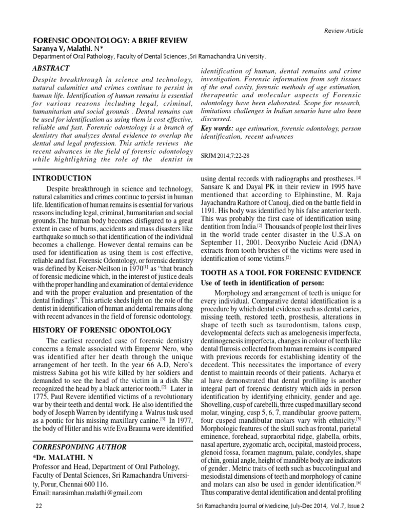 Overview Forensic Odontology 7 Pdf Dentistry Human Tooth