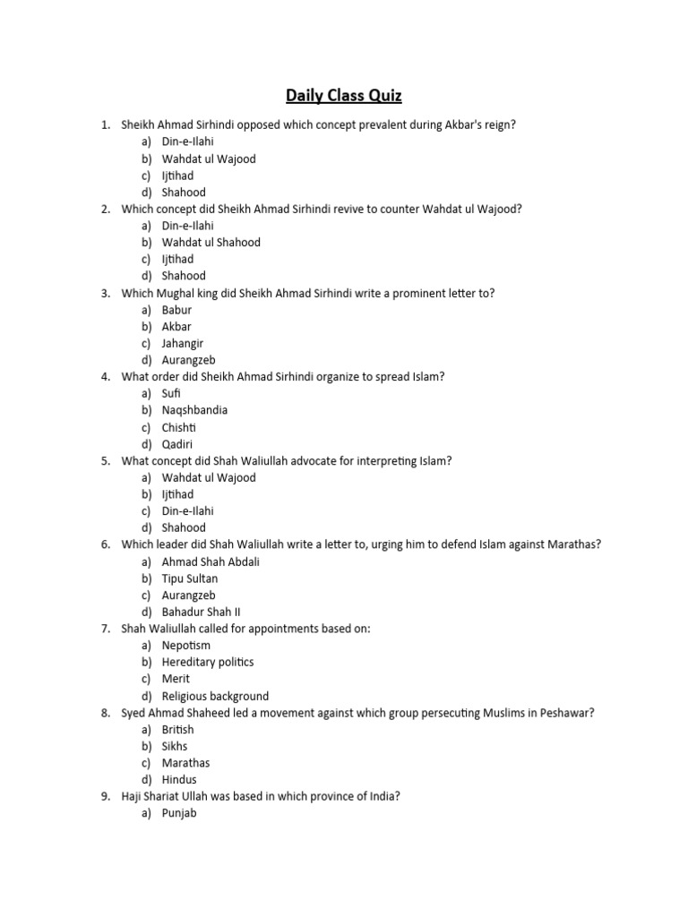 Daily Class Quiz | PDF | Abrahamic Religions