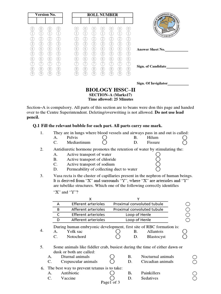 Final HSSC-II Biology Model Paper | PDF | Molecular Cloning | Gene
