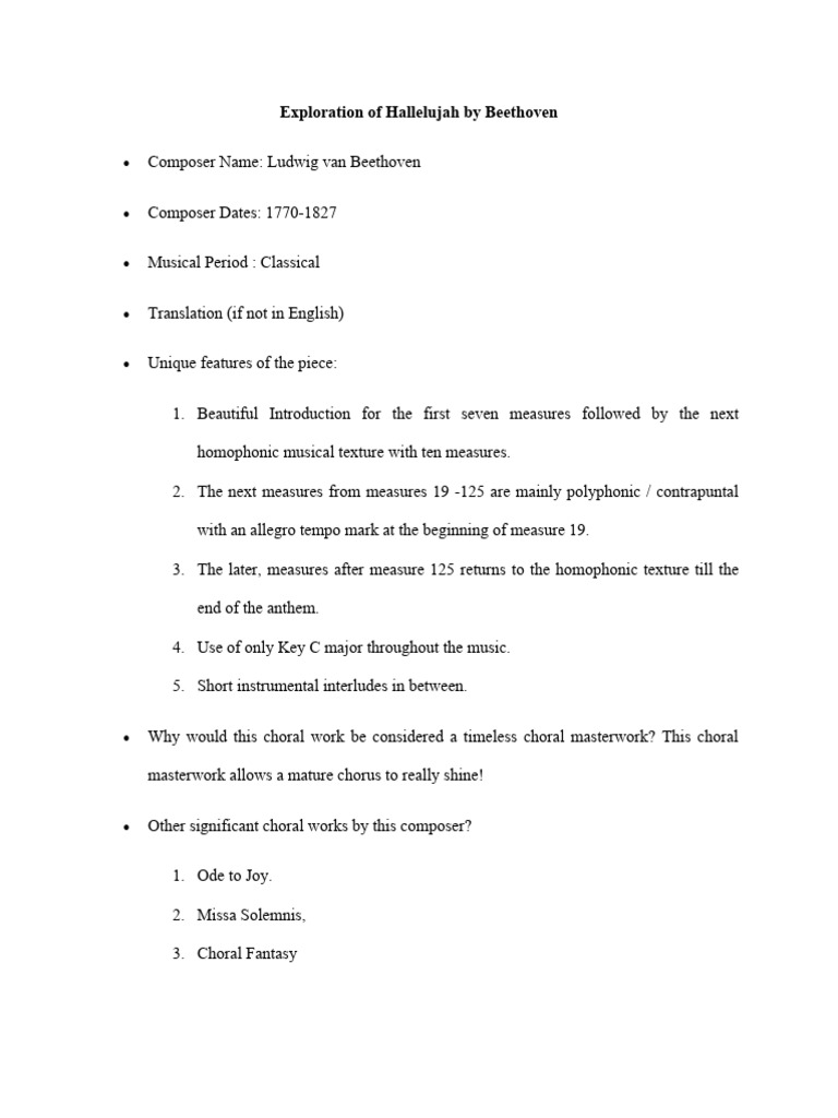 Exploration of Hallelujah by Beethoven | PDF | Poetry | Classics