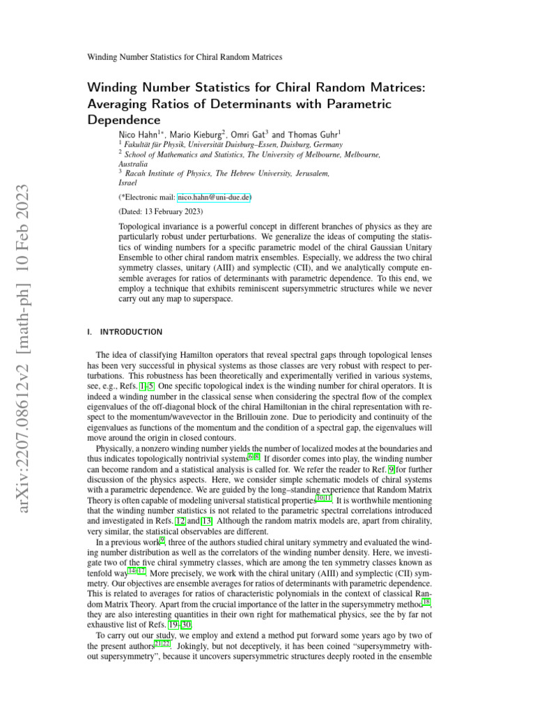 Winding Number Statistics For Chiral Random Matrices: Averaging Ratios of Determinants With ...