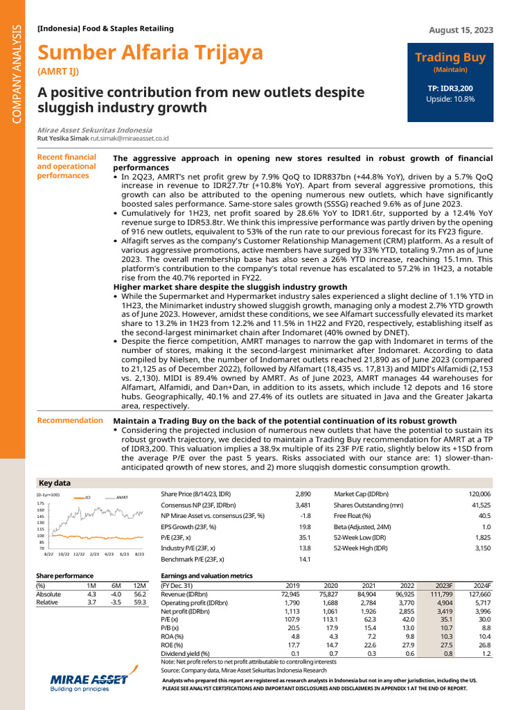 Mirae_Company_Analysis_2Q23_AMRT_15_Aug_2023_maintain_trading_buy | PDF | Convenience Store ...