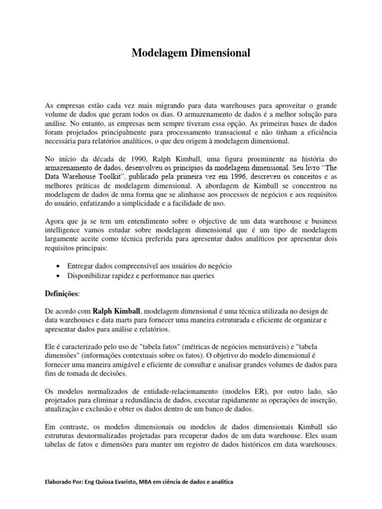 Modelagem Dimensional - Imetro | PDF | Armazém de dados | Tabela (banco ...