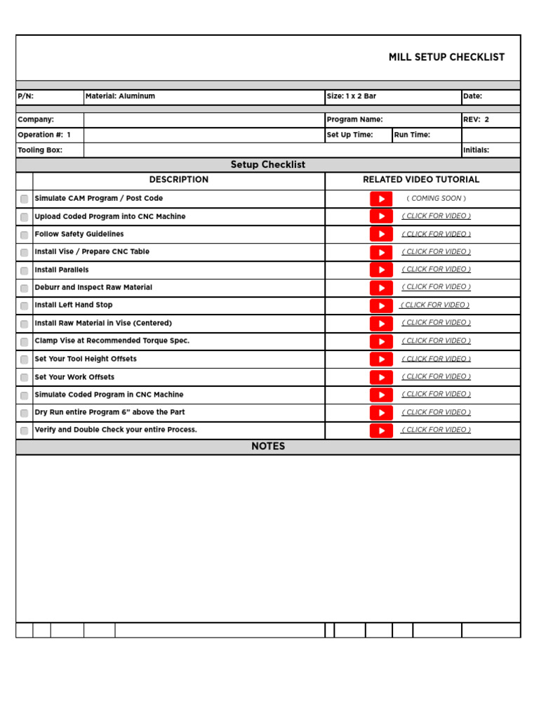Mill Setup Checklist_v6 | PDF