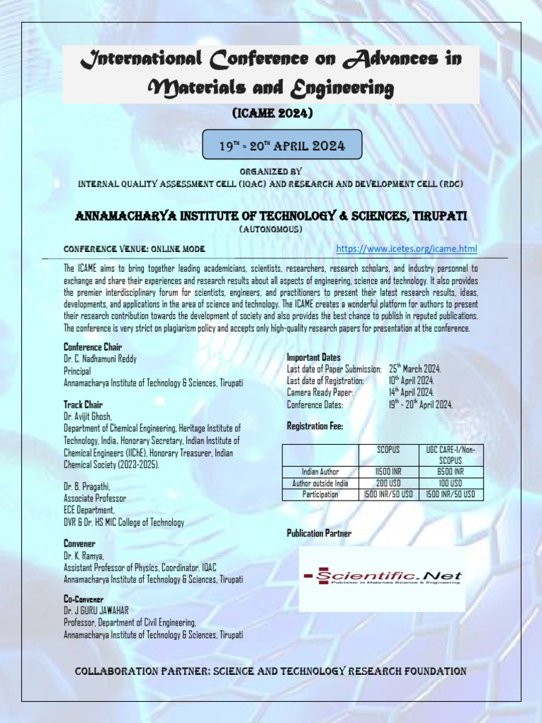 AITT - ICAME-2024-Brochure | PDF | Engineering