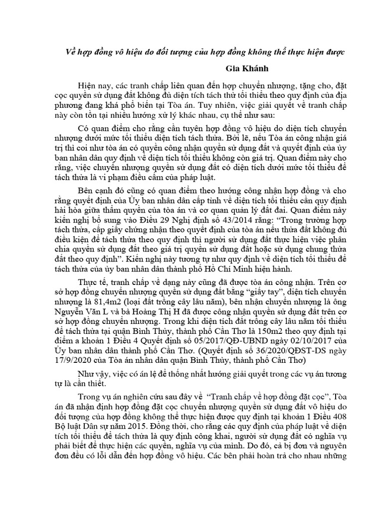 Ve Hop Dong Vo Hieu Do Doi Tuong Cua Hop Dong Khong The Thuc Hien Duoc ...