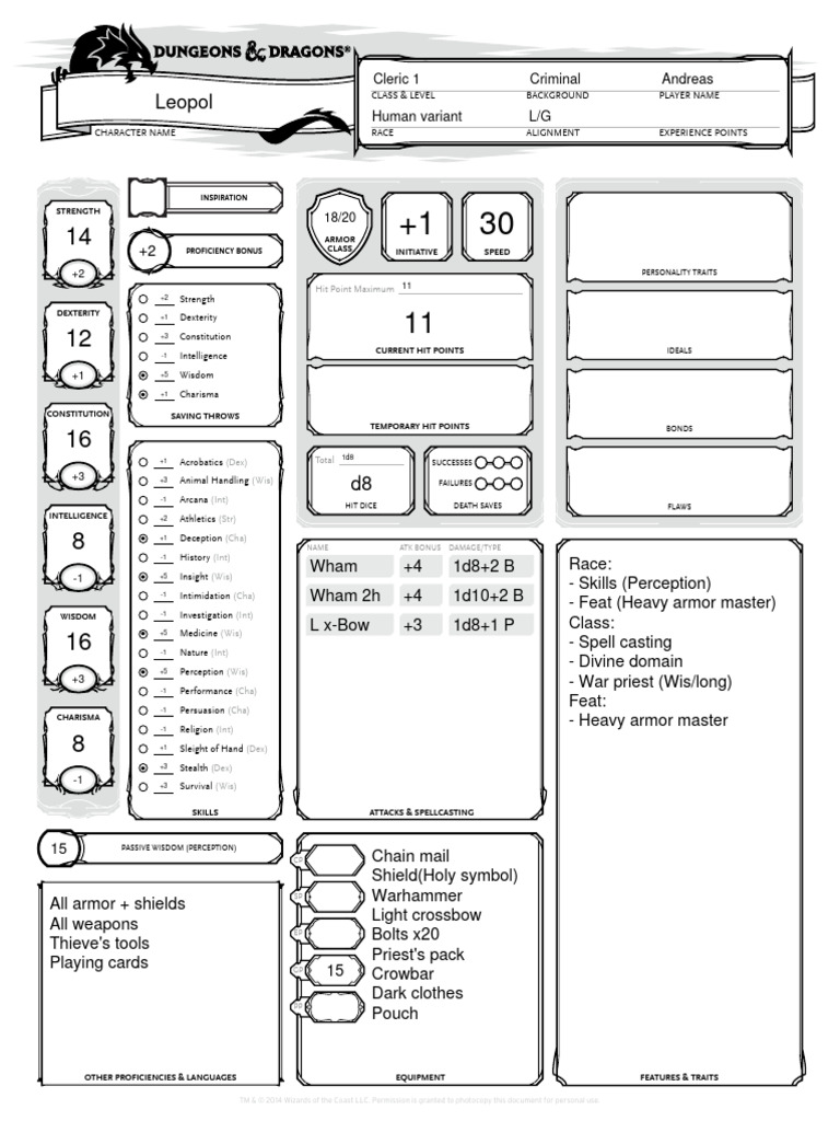Human War Cleric | PDF | Role Playing Games