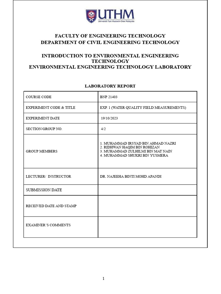 Water Quality Field Measurements Report | PDF | Water Quality | Water