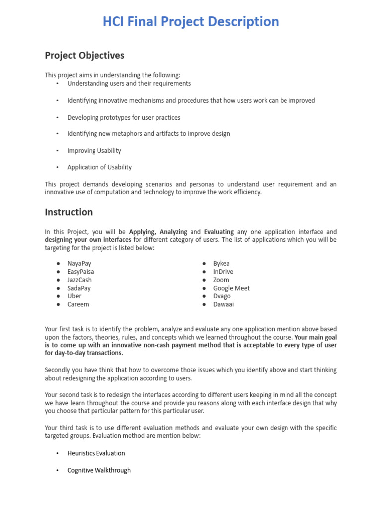 HCI Project Description | PDF | Usability | Cognitive Science HCI Project Description | PDF | Usability | Cognitive Science