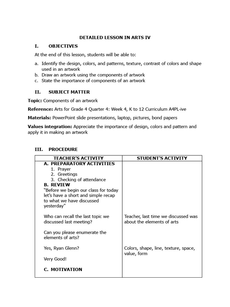 Detailed Lesson in Arts IV | PDF | Color | Contrast (Vision)