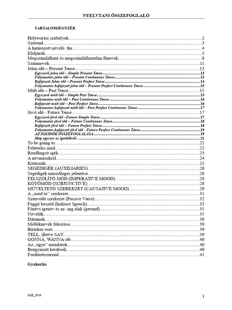 Angol Nyelvtan PDF Free | PDF