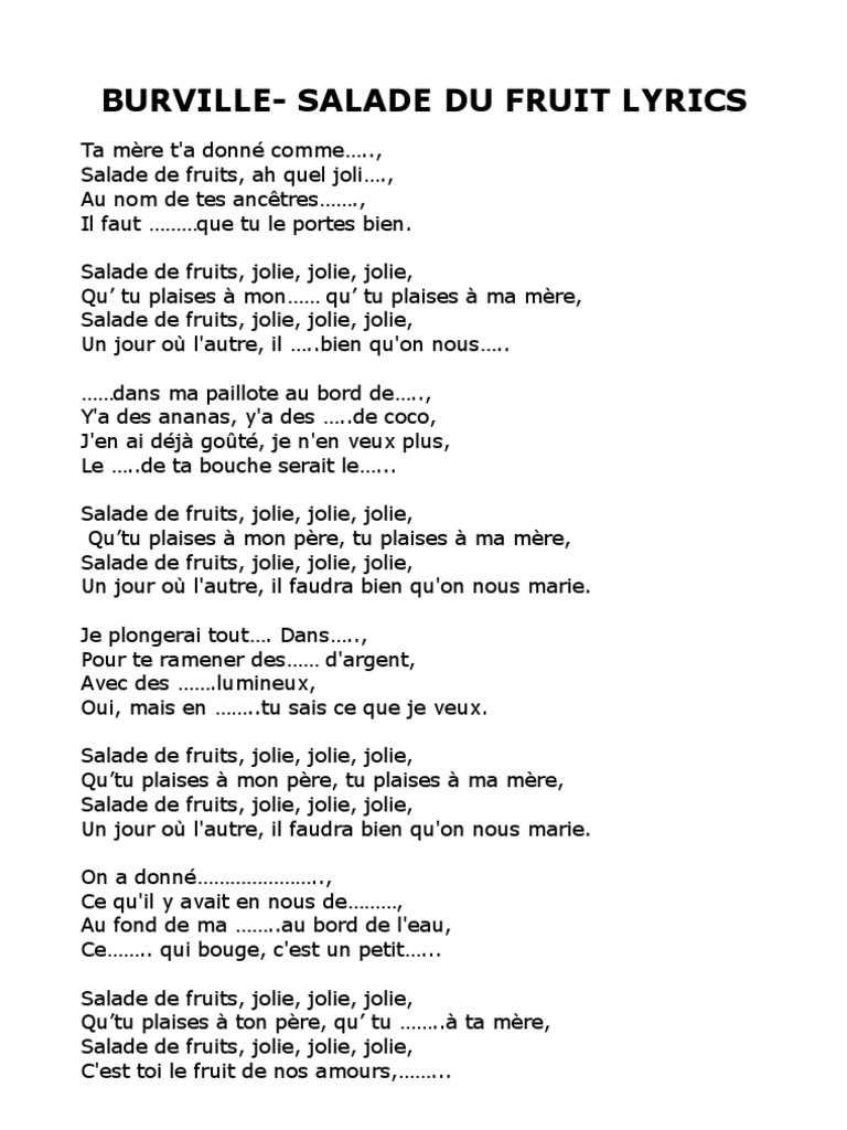 Paroles de "Salade de Fruits" de Bourvil | PDF | Livres de cuisine ...