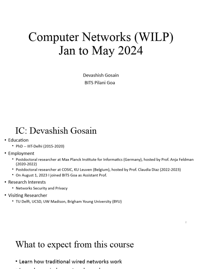 Computer Networks (WILP) Jan To May 2024: Devashish Gosain BITS Pilani Goa | PDF | Computer ...
