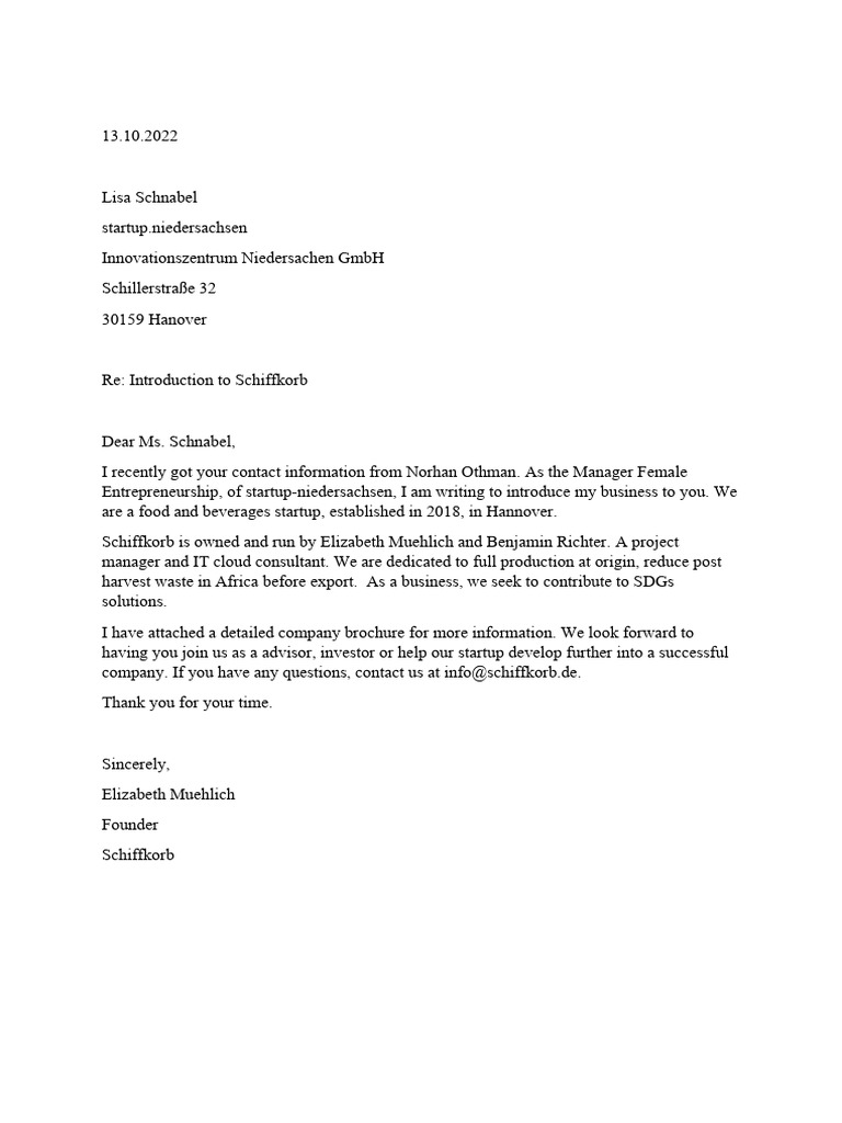 Startup business introduction letter (Word Template) | PDF