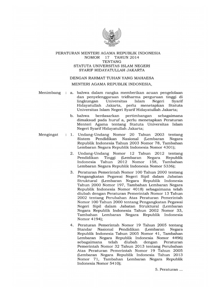 5 - PMA 17 TH 2014 - Statuta UIN Jakarta | PDF