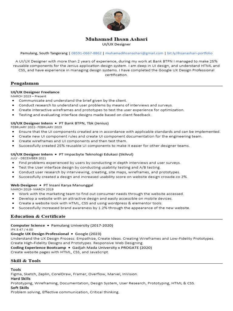 Muhamad Ihsan Ashari Senior UIUX Designer Resume | PDF | User Interface ...