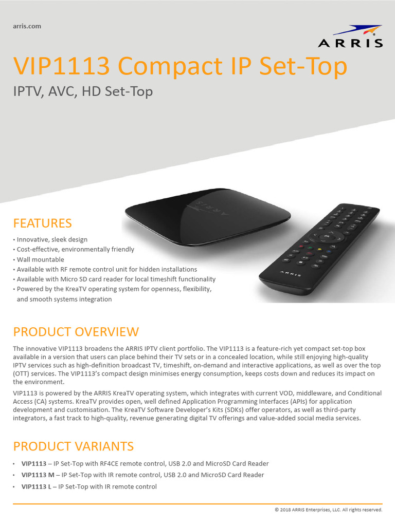ARRIS Vip1113 | PDF | Set Top Box | Hdmi