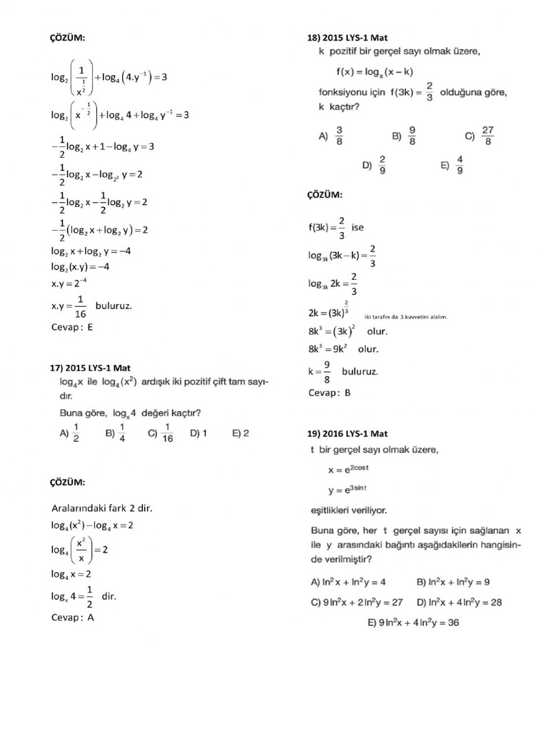 Logaritma Çıkmış Sorular Ve Çözümleri 06 | PDF
