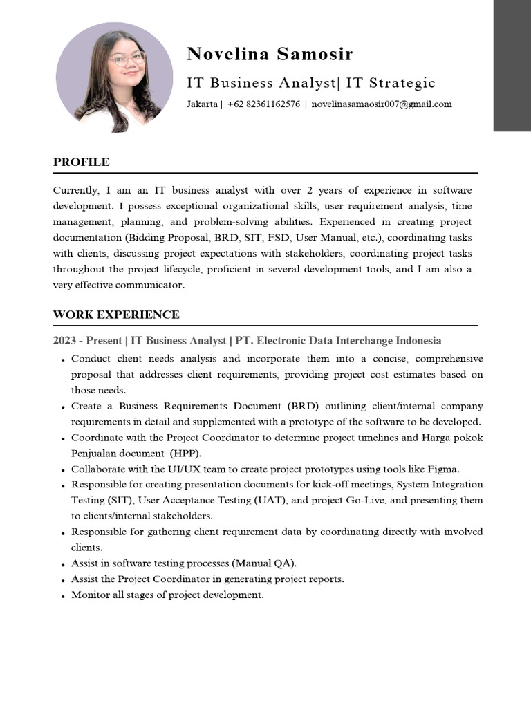 IT Business Analyst Profile Summary | PDF | Software Development Process | Computer Science