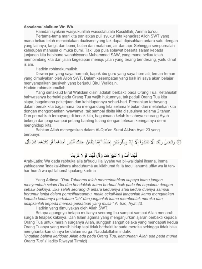 Contoh Pidato Birrul Walidain | PDF