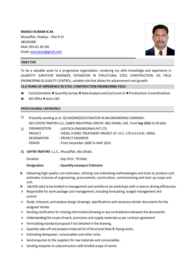 CV - Manoj Kumar K.M..cleaned | PDF | Supply Chain | Engineering