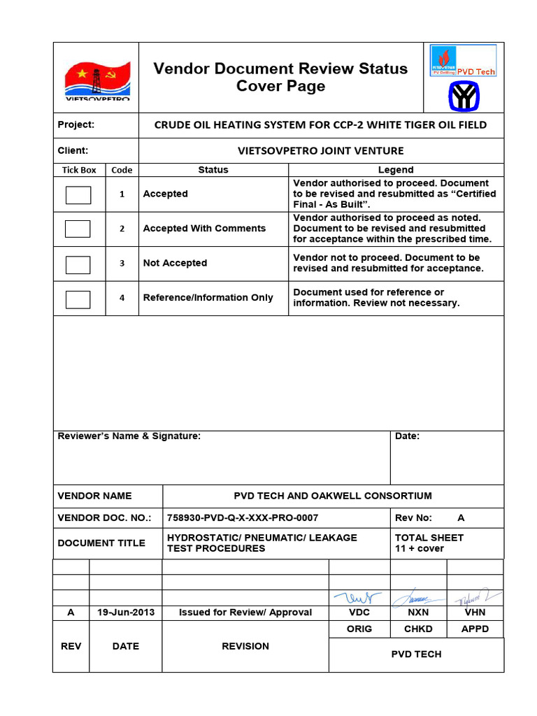 758930-PVD-Q-X-XXX-PRO-0007 Hydrostatic Test Procedure Rev A | PDF ...