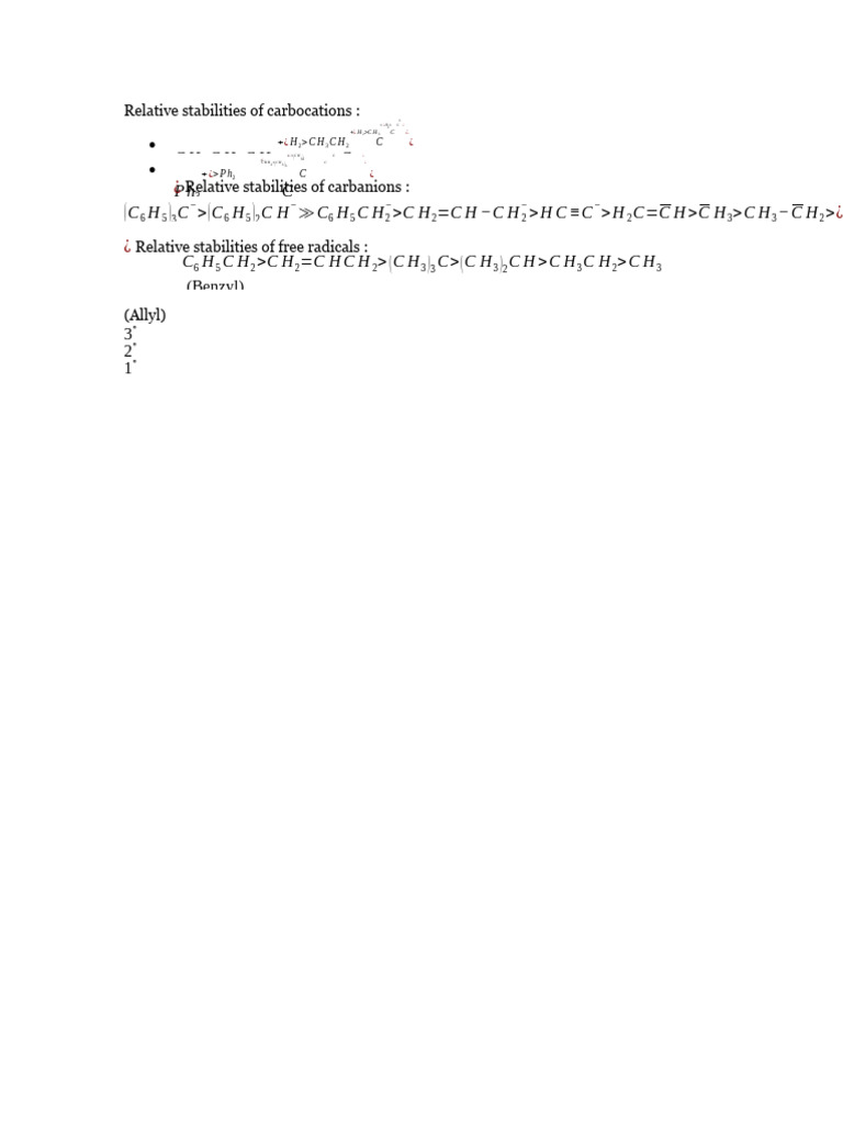 Stability of Carbocations, Carbanions, and Radicals | PDF | Organic ...